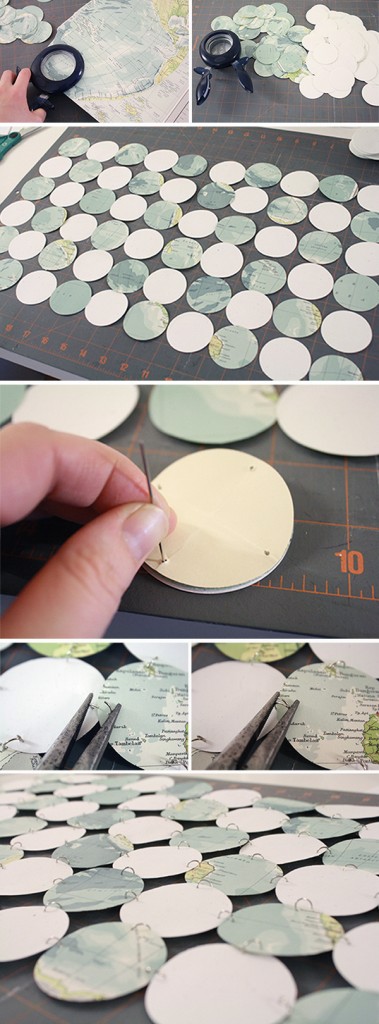 lampshade from paper circles (and an upcycled atlas) | Tally's Treasury